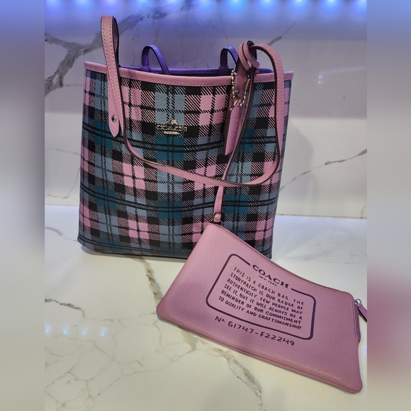 Coach | Bags | Coach Reversible Coated Canvas Shadow Plaid City Tote ...